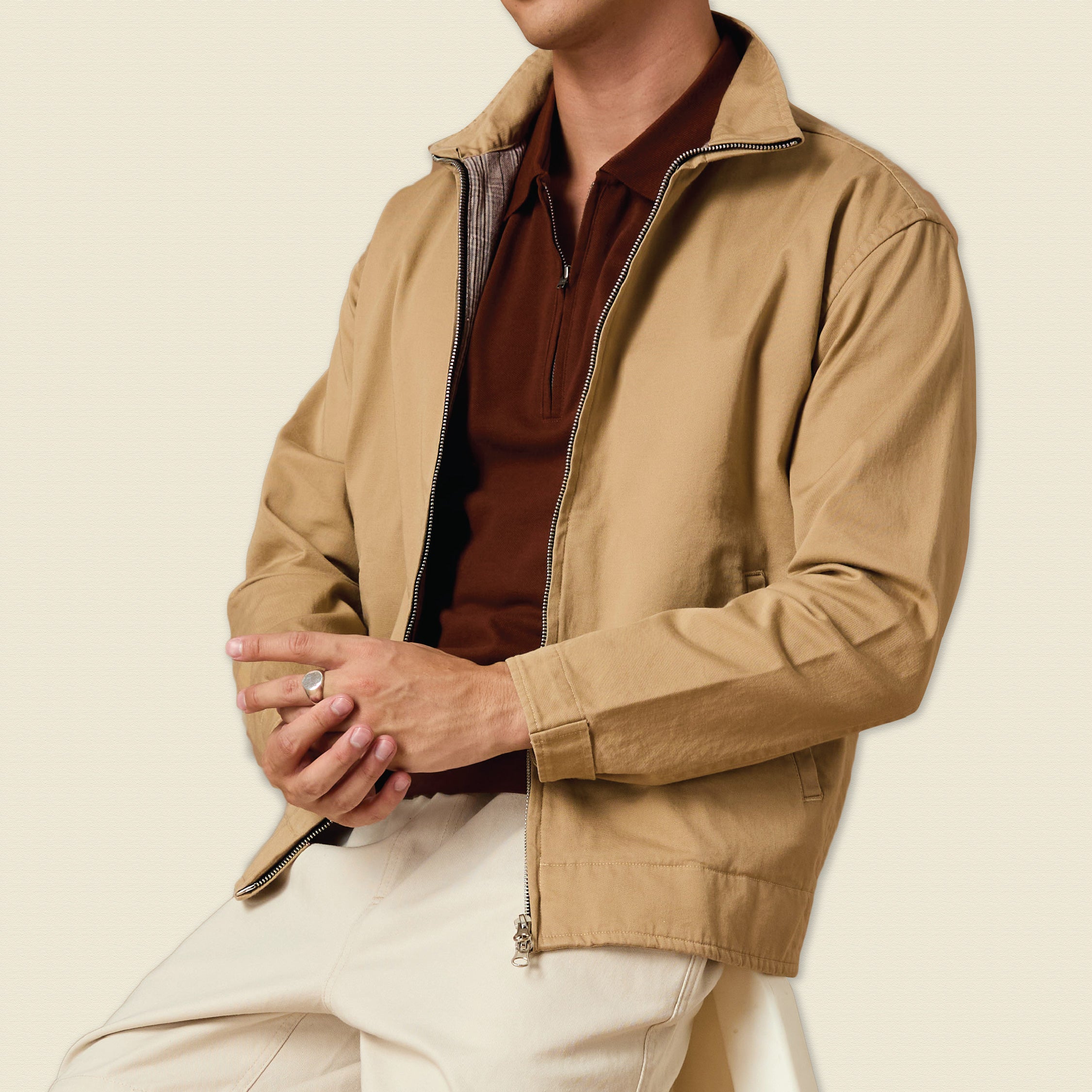 FULL-ZIP HARRINGTON JACKET - KHAKI – TWENTYSECOND